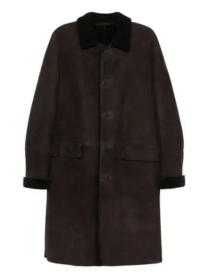SALVATORE SANTORO Suede Coat With Faux Fur Collar - Brown