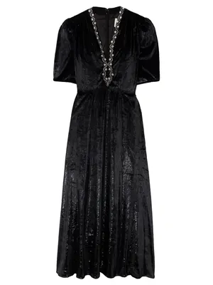 Saloni Tabitha Embellished Metallic Velvet Midi Dress - Black