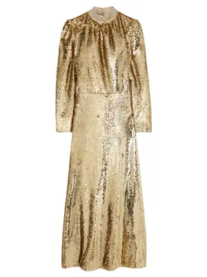 Saloni Jena Embellished Midi Dress - Gold