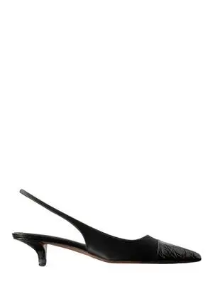 Paris Texas Miranda Croc-effect Leather-trimmed Satin Slingback Pumps - Black