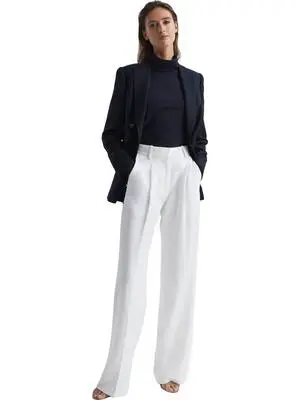 REISS Larsson Double-breasted Twill Blazer - Navy