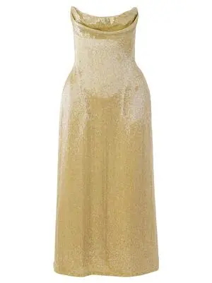 WIEDERHOEFT Beaded Strapless Midi Dress - Gold
