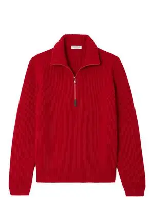 Brunello Cucinelli Bead-embellished Ribbed Cashmere Polo Sweater - Red