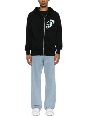 3.PARADIS Embroidered Logo Zip-up Hoodie - Black