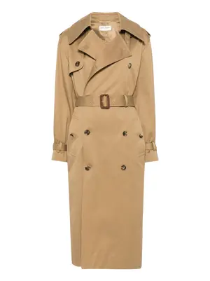 Saint Laurent Cotton Gabardine Trench Coat - Neutrals