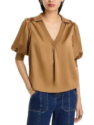 Cinq À Sept Weldon Collared Silk Blouse - Brown Sandstone