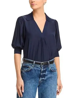 Cinq À Sept Weldon Collared Silk Blouse - Navy