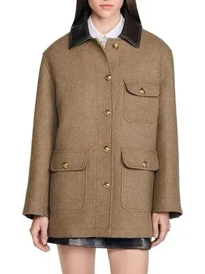 Sandro Owen Tweed Coat - Taupe