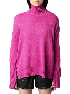 Zadig&Voltaire Alma Cashmere Wool Button Shoulder Sweater - Clematis