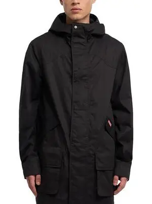 Hunter Coated Cotton Hooded Rain Jacket - Black