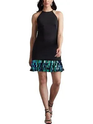 Tadashi Shoji Neoprene Sequin Fringe Mini Dress - Black