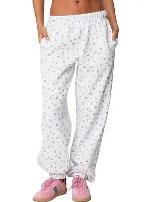 EDIKTED Bouquet Oversized Sweatpants - Cream
