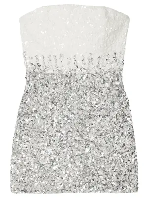 Retrofete Katalina Strapless Sequined Tulle Mini Dress - Silver