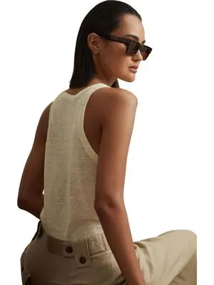 REISS Catrice Linen-blend Vest - Cream