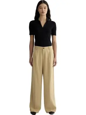 Everlane Wide Leg Pleated Trousers - Classic Khaki