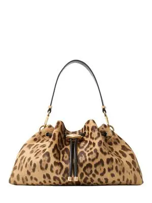 JIMMY CHOO Cinch Medium Leopard Print Pony Shoulder Bag Neutral