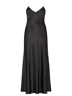 MILLY Addie Cutout Hammered Satin Maxi Dress - Black