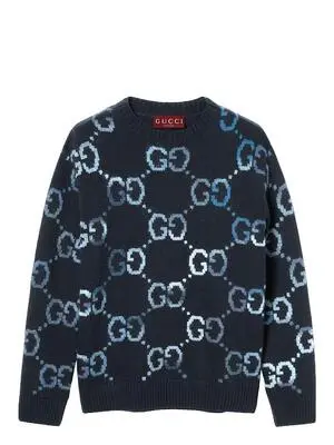 Gucci Wool Sweater With Gg Intarsia - Blue