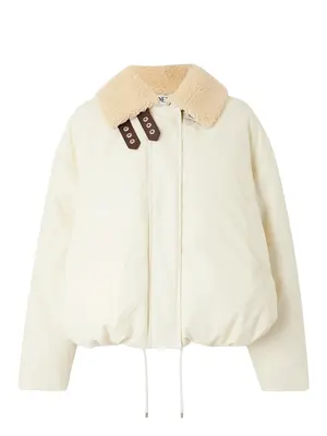 Loewe Shearling-trimmed Cotton-blend Shell Jacket - Ivory