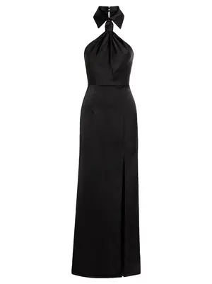 Halston Gemi Knotted Satin-crepe Halterneck Gown - Black