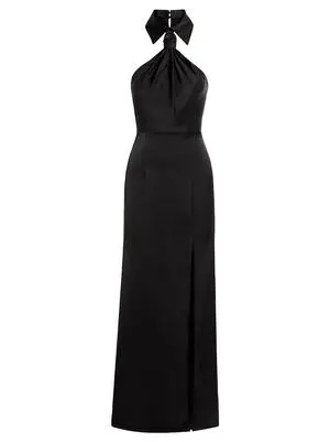 Halston Gemi Knotted Satin-crepe Halterneck Gown - Black