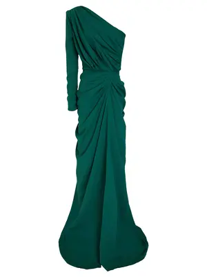 RHEA COSTA Zeina One-sleeve Crepe Gown - Forest Green