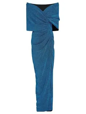 RHEA COSTA Off-the-shoulder Metallic Jersey Gown - Cobalt Blue