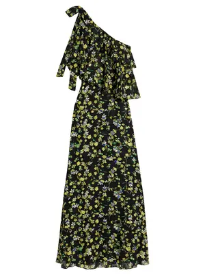 MIKAEL AGHAL One-shoulder Floral-print Maxi Dress - Black