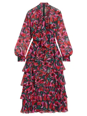 MIKAEL AGHAL Tiered Floral-print Chiffon Midi Dress - Multicolor