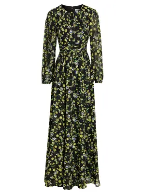 MIKAEL AGHAL Mikael Aghal Floral-Print Chiffon Maxi Dress Black