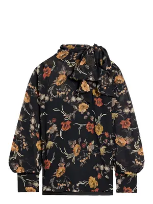 MIKAEL AGHAL Floral-print Chiffon Blouse - Black
