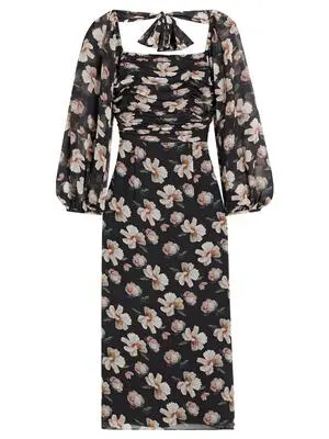 MIKAEL AGHAL Floral-print Chiffon Midi Dress - Black