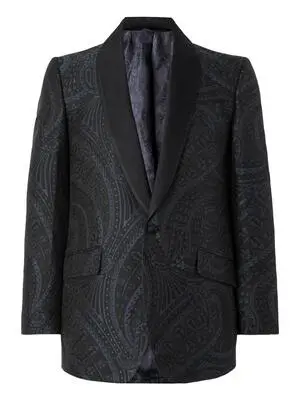 FAVOURBROOK Twill-trimmed Paisley-jacquard Cotton And Silk-blend Tuxedo Jacket - Blue