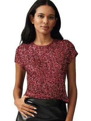Maeve Maeve Sequin T-Shirt Pink Metallic