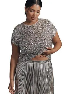 Maeve Maeve Sequin T-Shirt Silver