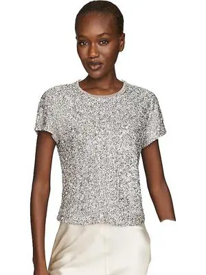 Maeve Maeve Sequin T-Shirt Silver