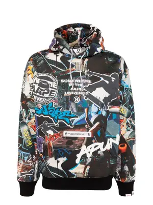 AAPE BY *A BATHING APE® Moonface-logo Graffiti-print Hoodie - Black