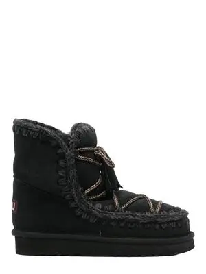 MOU Mou Black Calf Suede Shearling Lined Ankle Boots