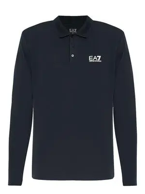 EA7 Logo-print Cotton Polo Shirt - Blue