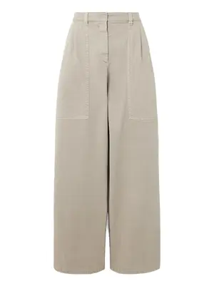 Brunello Cucinelli Cotton-twill Wide Leg Pants - Brown