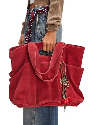 Free People Free People Suede Caravan Tote Bag Cherry