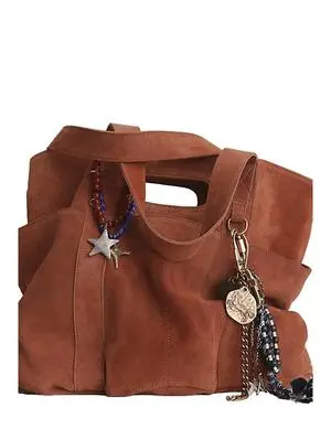 Free People Suede Caravan Tote Bag - Saddle