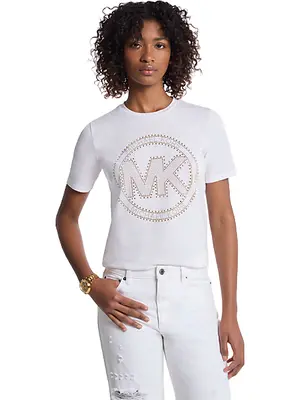 Michael Kors Studded Logo Charm Organic Cotton Jersey T-shirt - White
