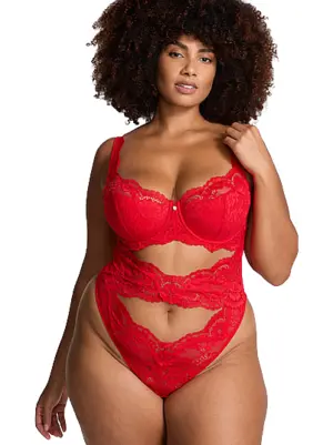 Victoria's Secret Dream Angels Dare To Lace Uplift Balconette Teddy - Red