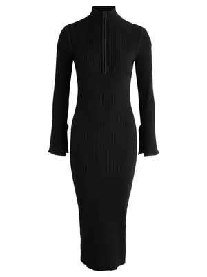 Moncler Logo Ribbed-knit Midi Dress - Black