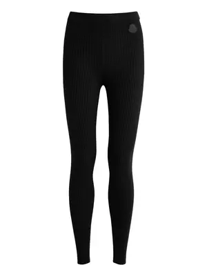 Moncler Logo Ribbed-knit Leggings - Black