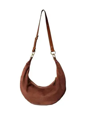 HYER GOODS Leather Convertible Hobo Ring Bag - Praline Suede