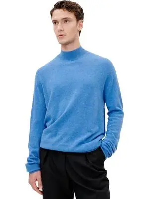 Gobi Cashmere Essential Mock Neck Cashmere Sweater Blue
