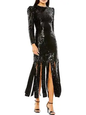 Mac Duggal Long Sleeve High Neck Dress - Black