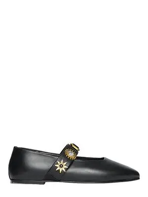 Freda Salvador Jasmine Embellished Leather Flats - Black Calf Embellishments